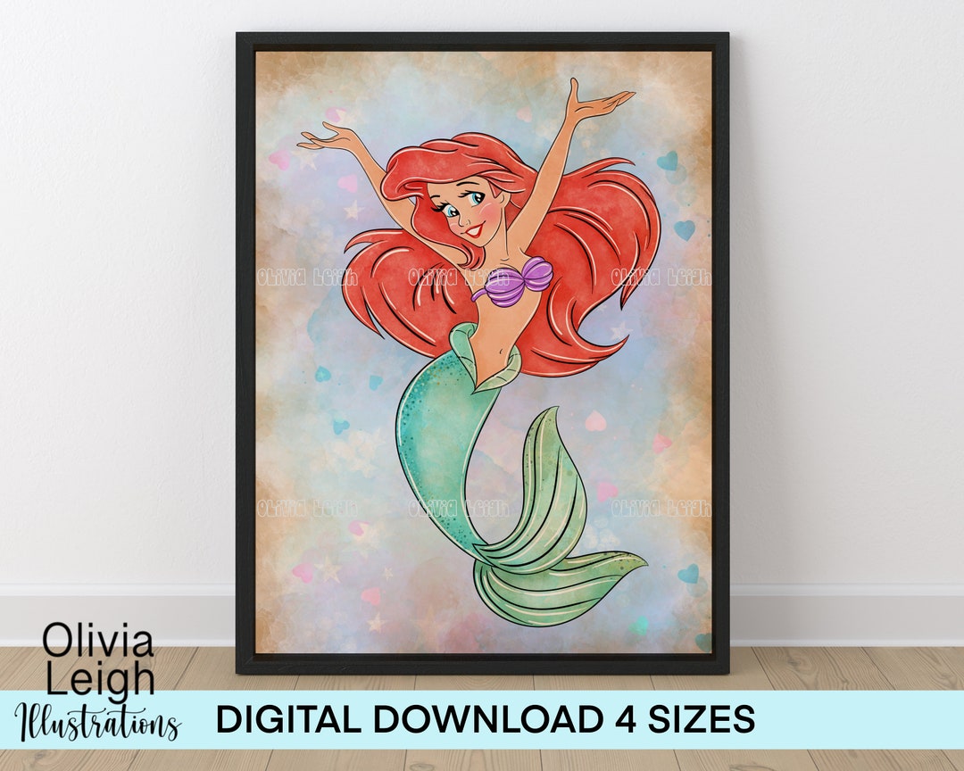 Princess Ariel the Little Mermaid Printable Wall Art, Childrens Prints ...