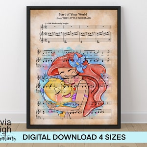 Princess Ariel the Little Mermaid Sheet Music Printable Wall Art ...