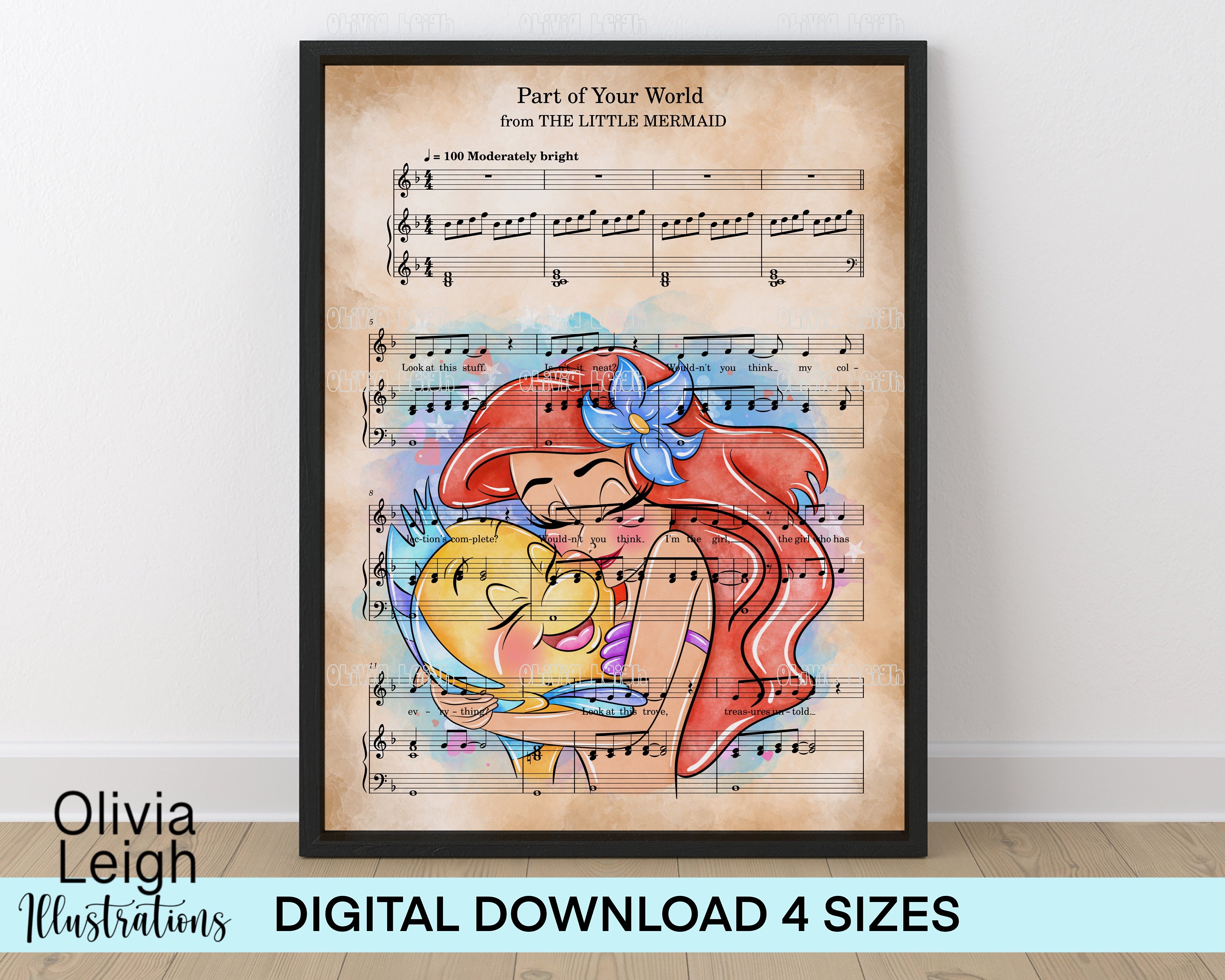 Princess Ariel the Little Mermaid Sheet Music Printable Wall Art ...