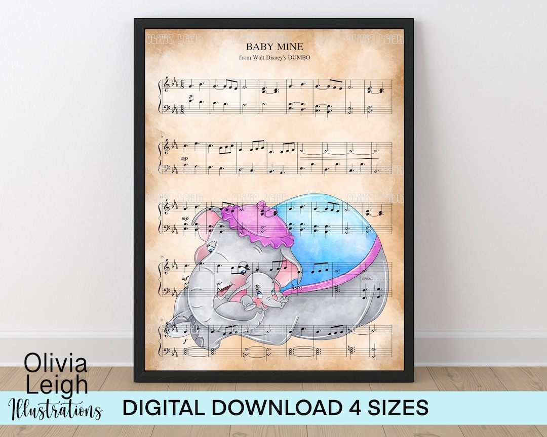 Cute Dumbo Sheet Music Printable Wall Art, Childrens Prints, DIGITAL ...