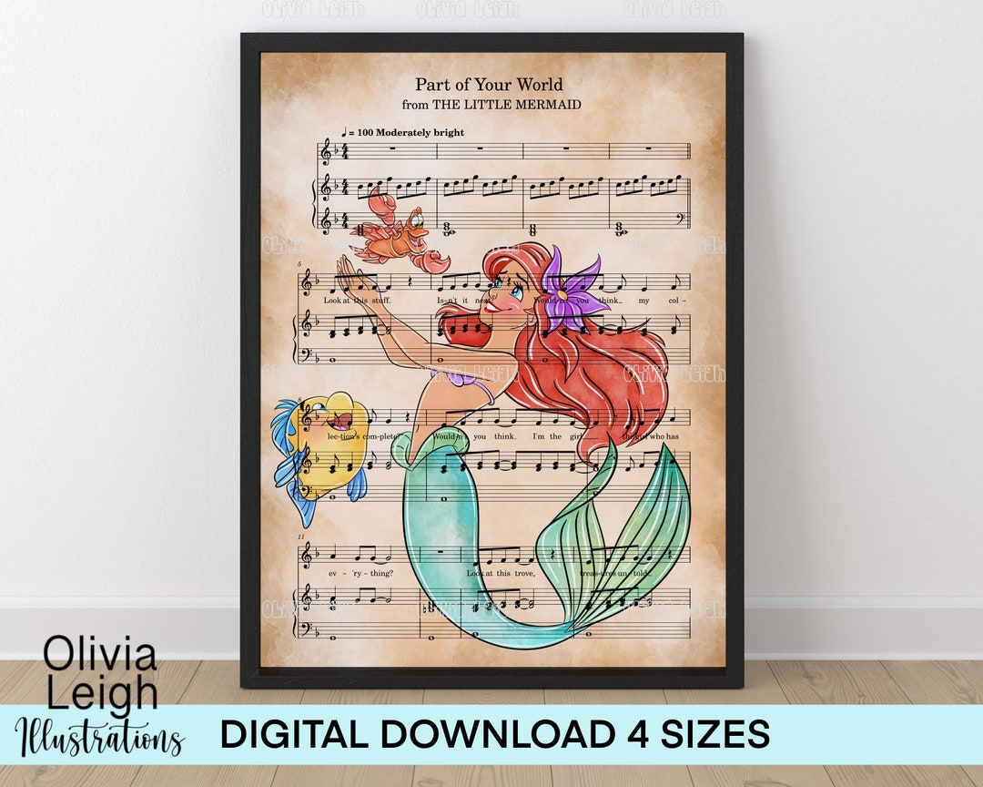 Princess Ariel the Little Mermaid Sheet Music Printable Wall Art ...