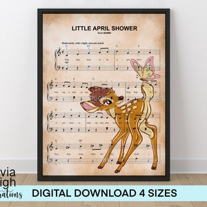 Cute Bambi Sheet Music Printable Wall Art, Childrens Prints, DIGITAL ...