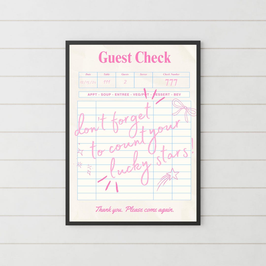 Guest Check Poster, Guest Check Quote, Guest Check Print, Typography ...