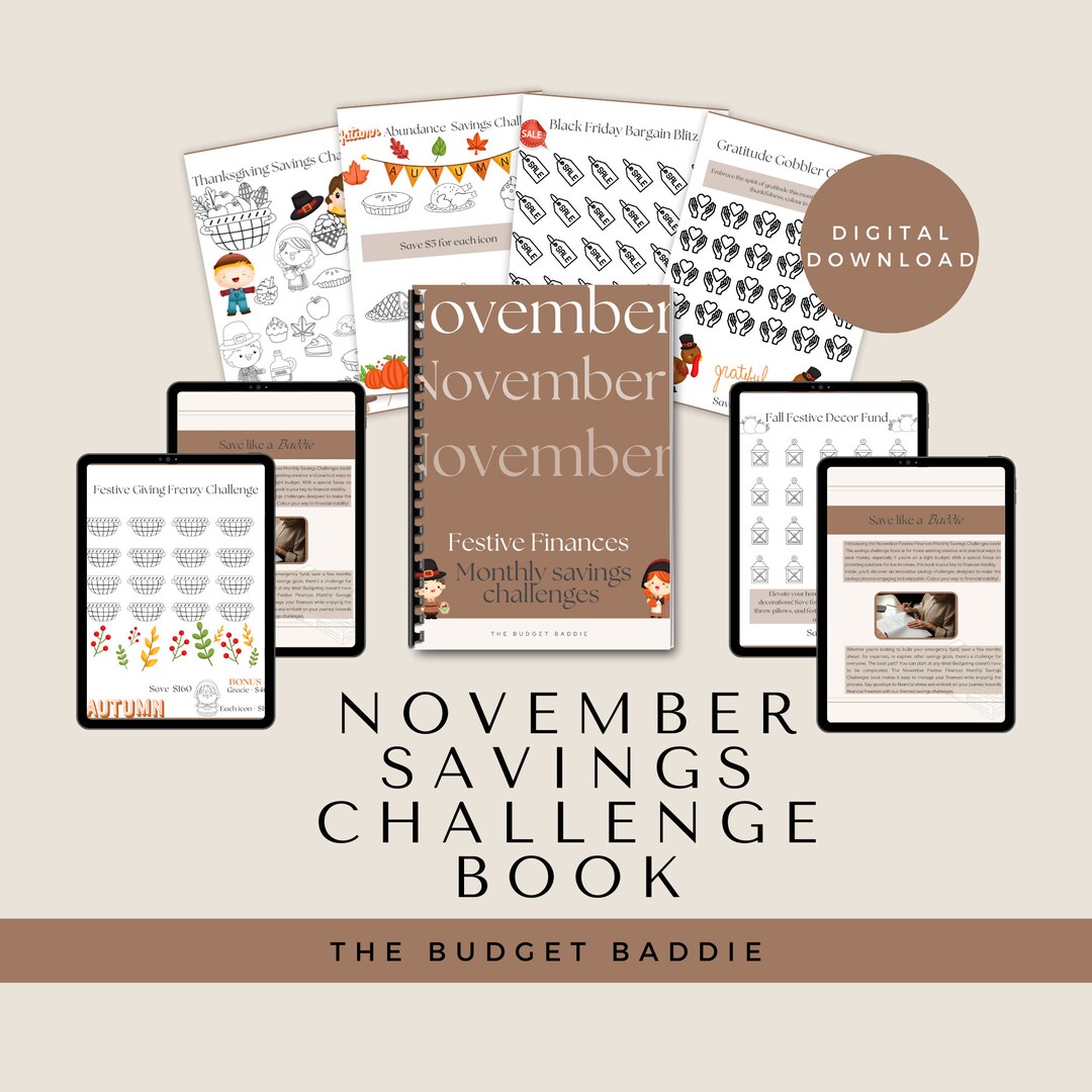 November Savings Challenge Book, Festive Finances, US Letter Size ...