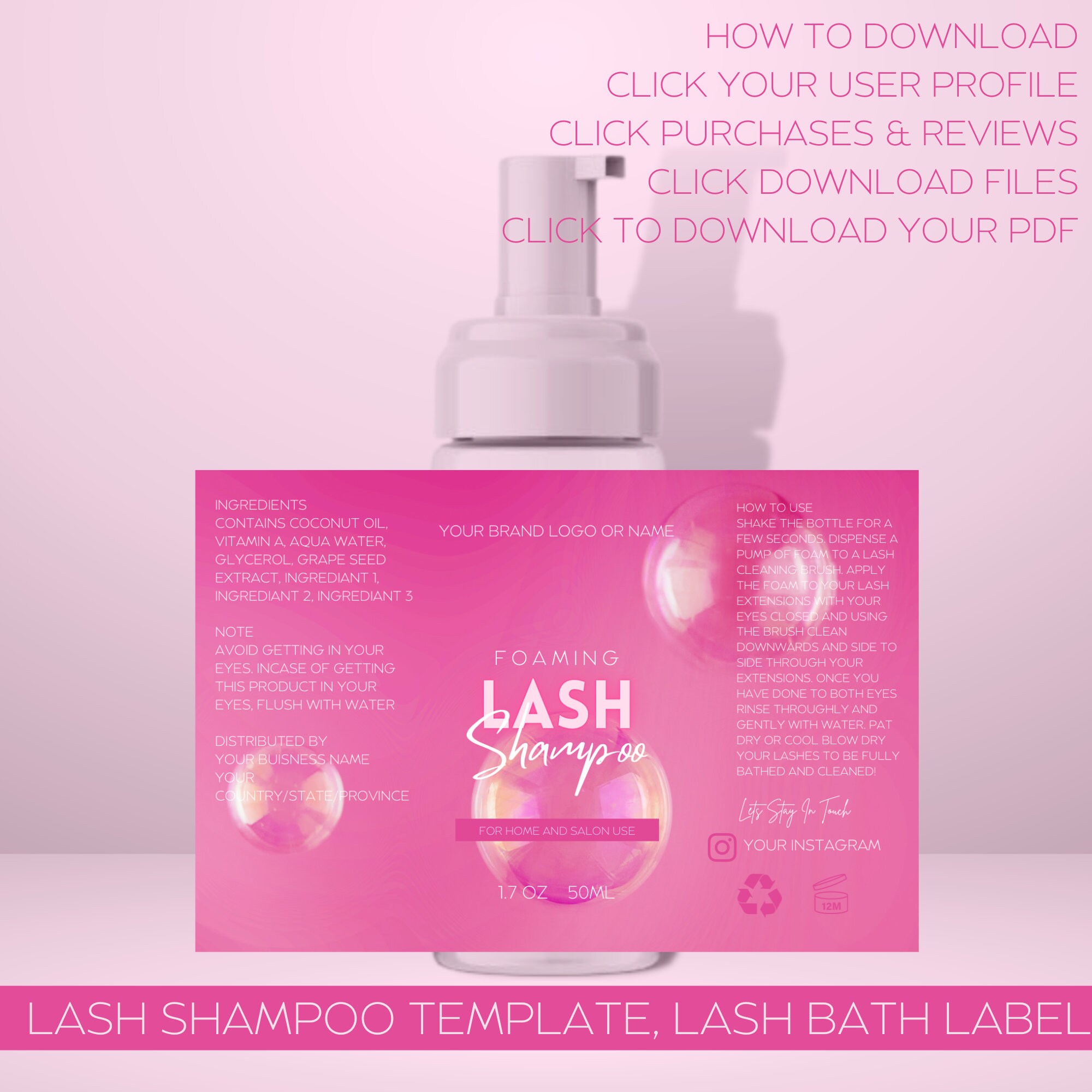 DIY Lash Shampoo Template, Lash Bath Label, Eyelash Cleanser Sticker ...