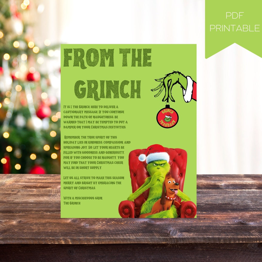 From The Grinch Printout, Pdf Printable, Grinch Letter for Kids, 8.5x11 ...