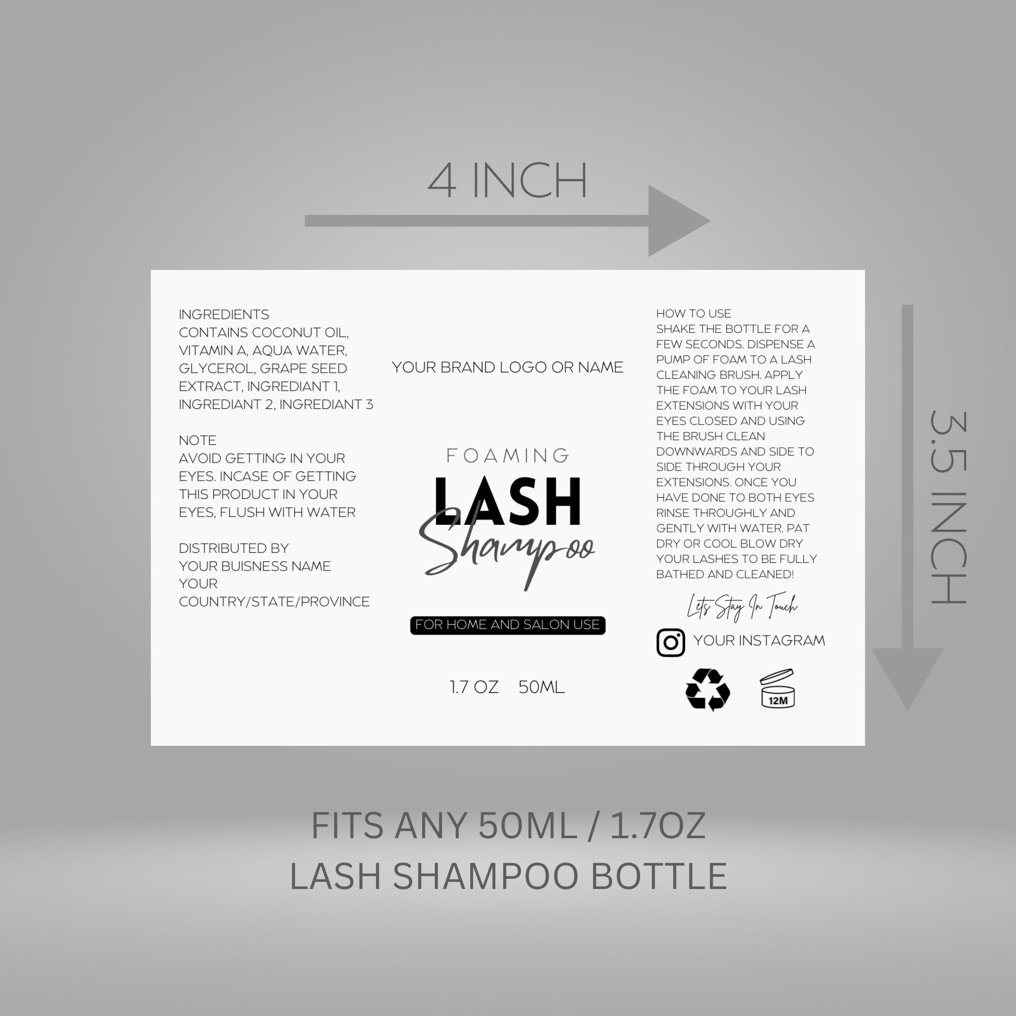 DIY Lash Shampoo Template, Lash Bath Label, Eyelash Cleanser Sticker ...