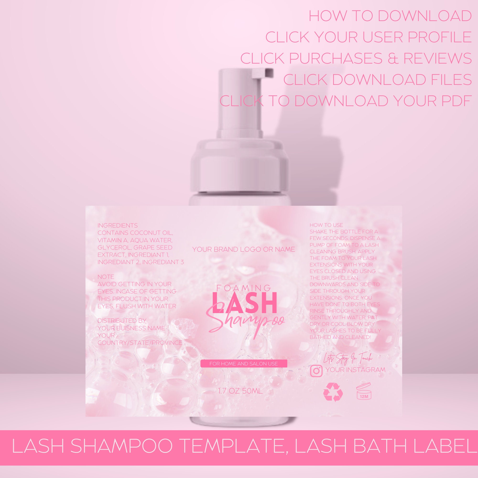 DIY Lash Shampoo Template, Lash Bath Label, Eyelash Cleanser Sticker ...