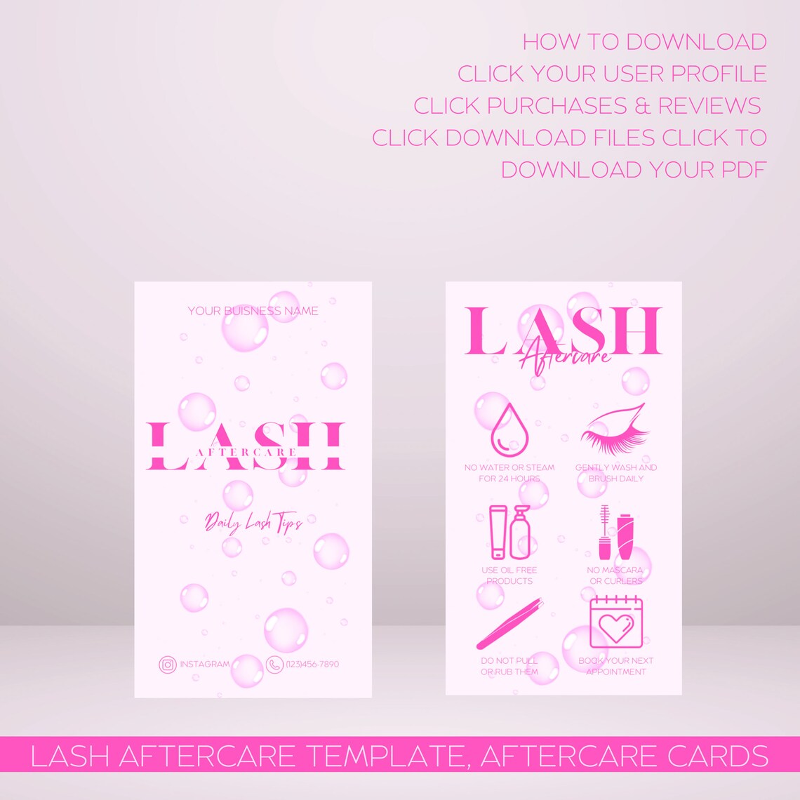DIY Lash Aftercare Cards Template, Canva Editable Lash Cards, Digital ...