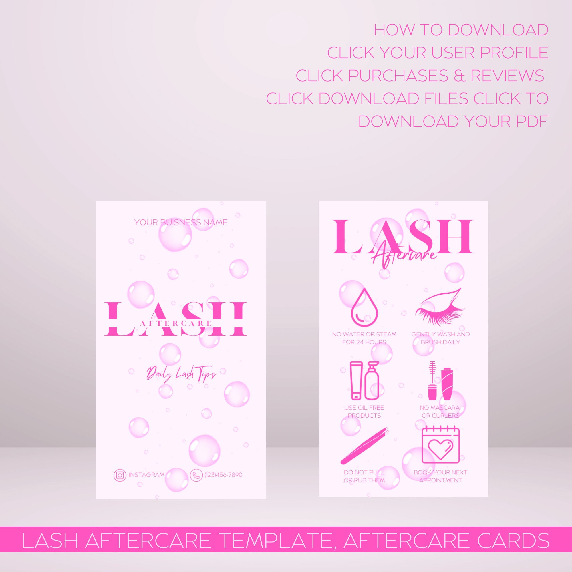 DIY Lash Aftercare Cards Template, Canva Editable Lash Cards, Digital ...