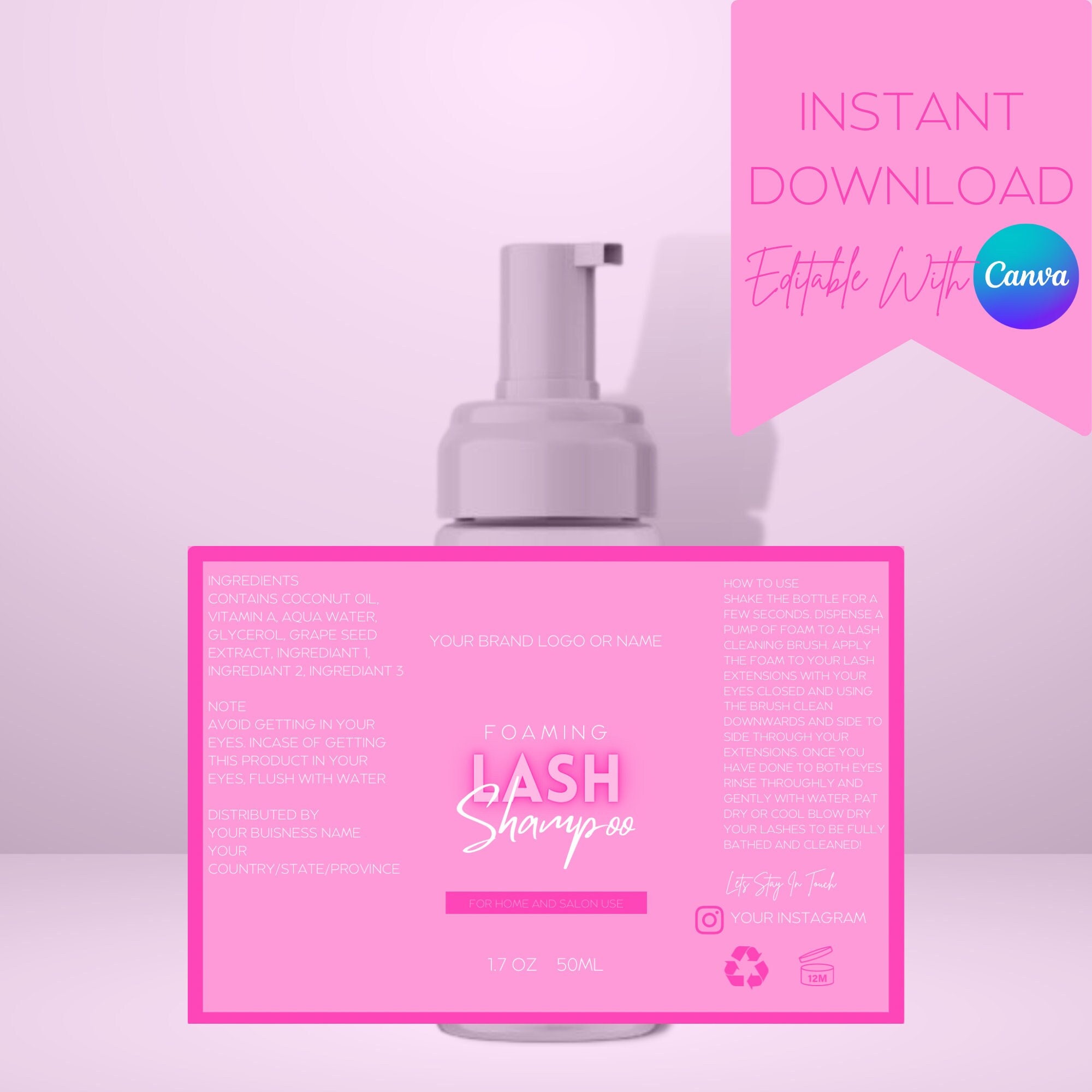 DIY Lash Shampoo Template, Lash Bath Label, Eyelash Cleanser Sticker ...