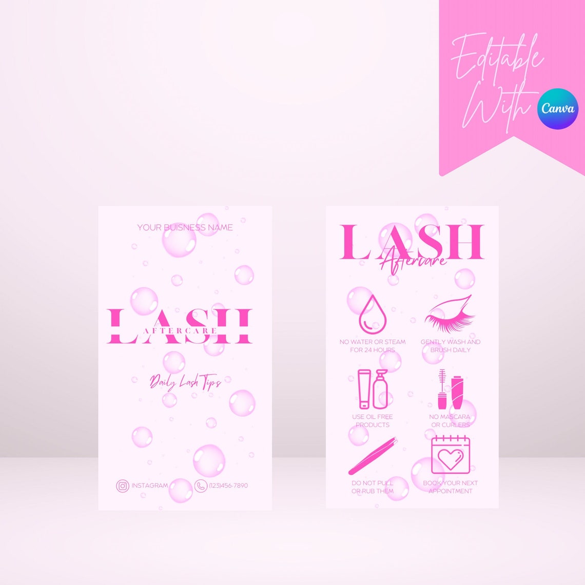 DIY Lash Aftercare Cards Template, Canva Editable Lash Cards, Digital ...