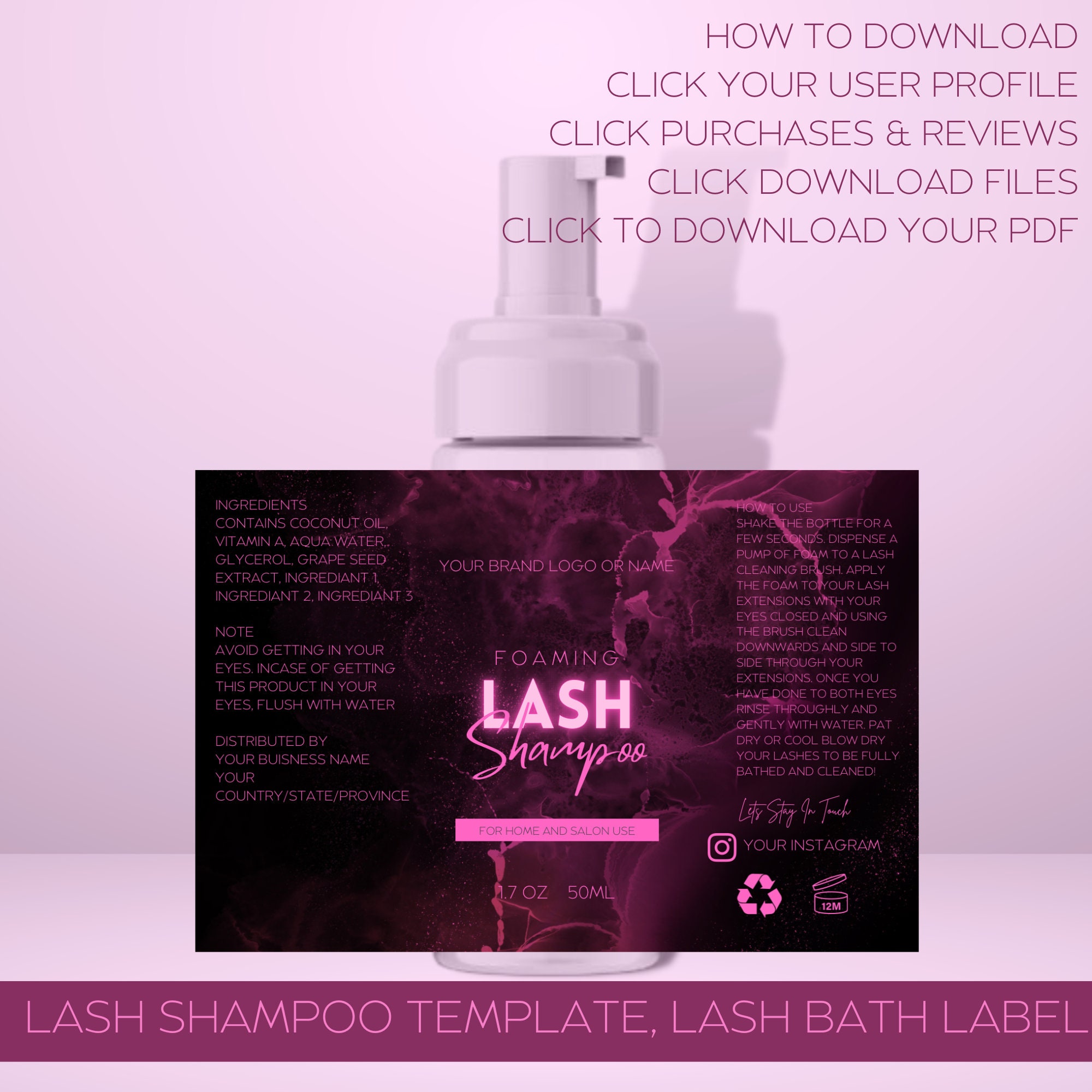 DIY Lash Shampoo Template, Lash Bath Label, Eyelash Cleanser Sticker ...