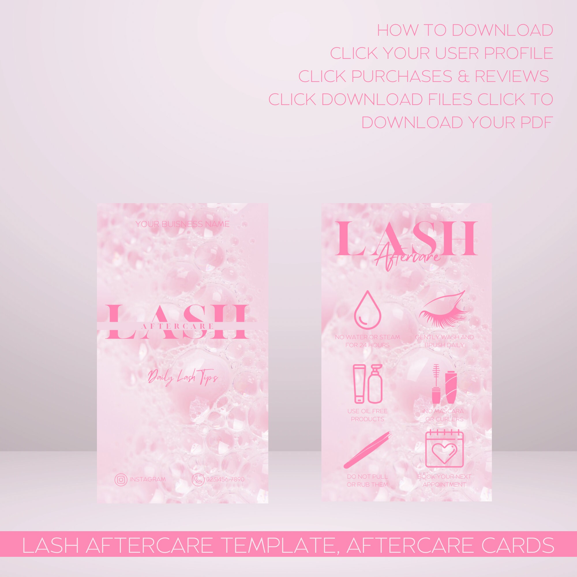 DIY Lash Aftercare Cards Template, Canva Editable Lash Cards, Digital ...