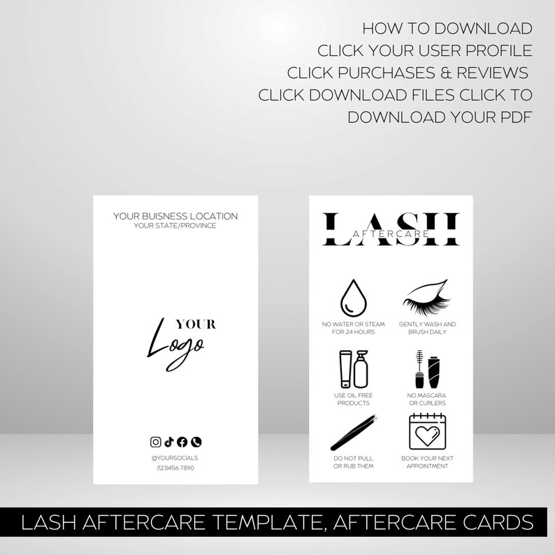 DIY Lash Aftercare Cards Template, Canva Editable Lash Cards, Digital ...