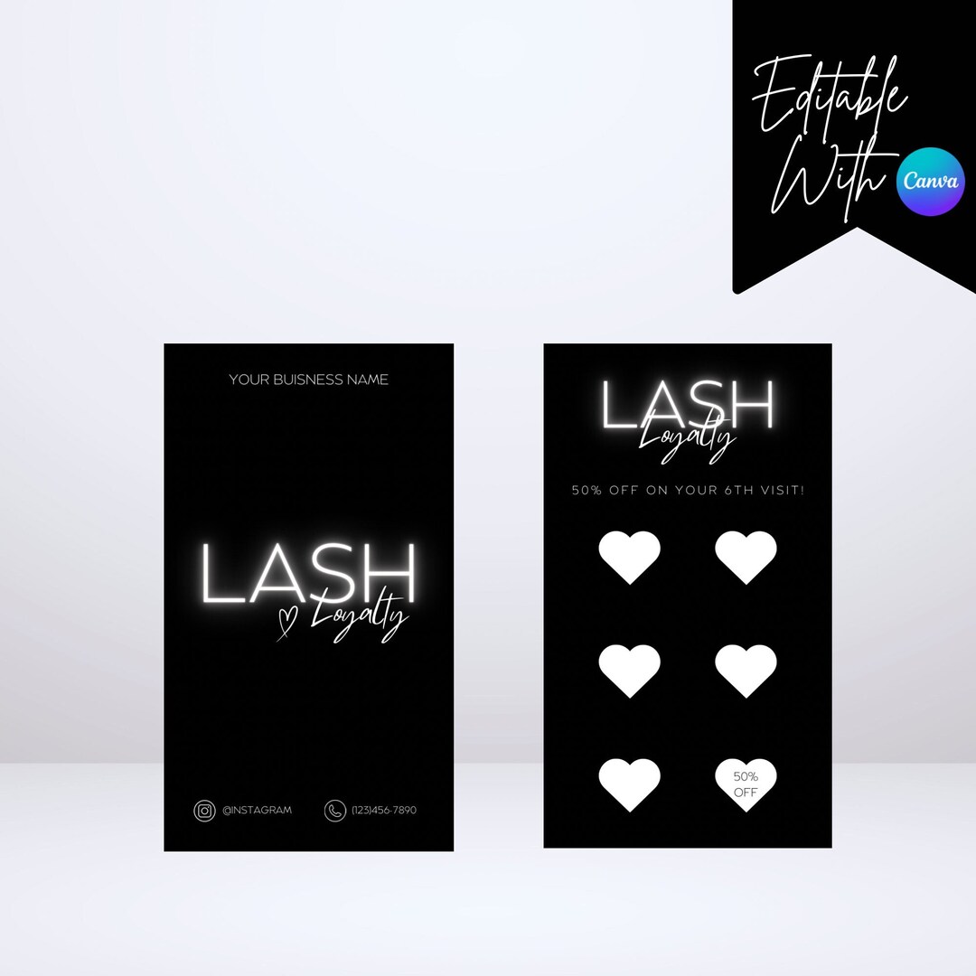 DIY Lash Loyalty Cards, Lash Punch Cards, Canva Editable Lash Loyalty ...