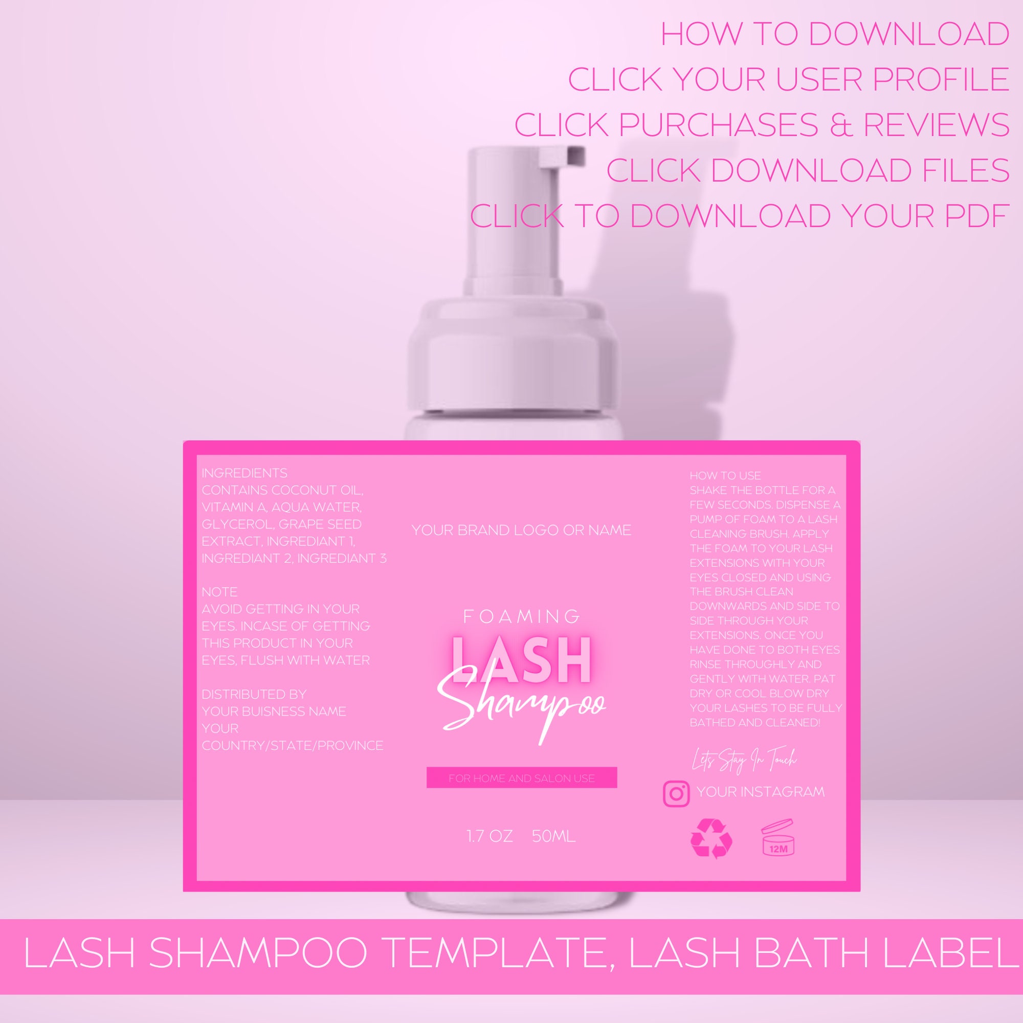 DIY Lash Shampoo Template, Lash Bath Label, Eyelash Cleanser Sticker ...