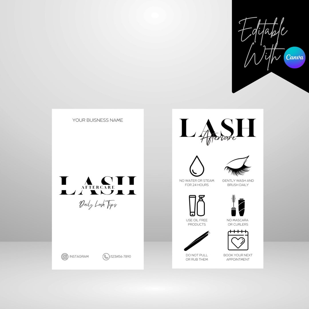 DIY Lash Aftercare Cards Template, Canva Editable Lash Cards, Digital ...