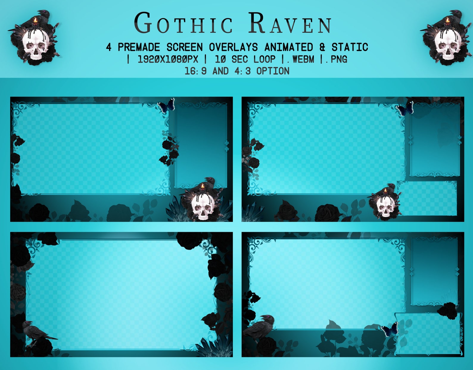 Blue Gothic Animated Stream Package - Twitch Overlays, Screens, Alerts ...