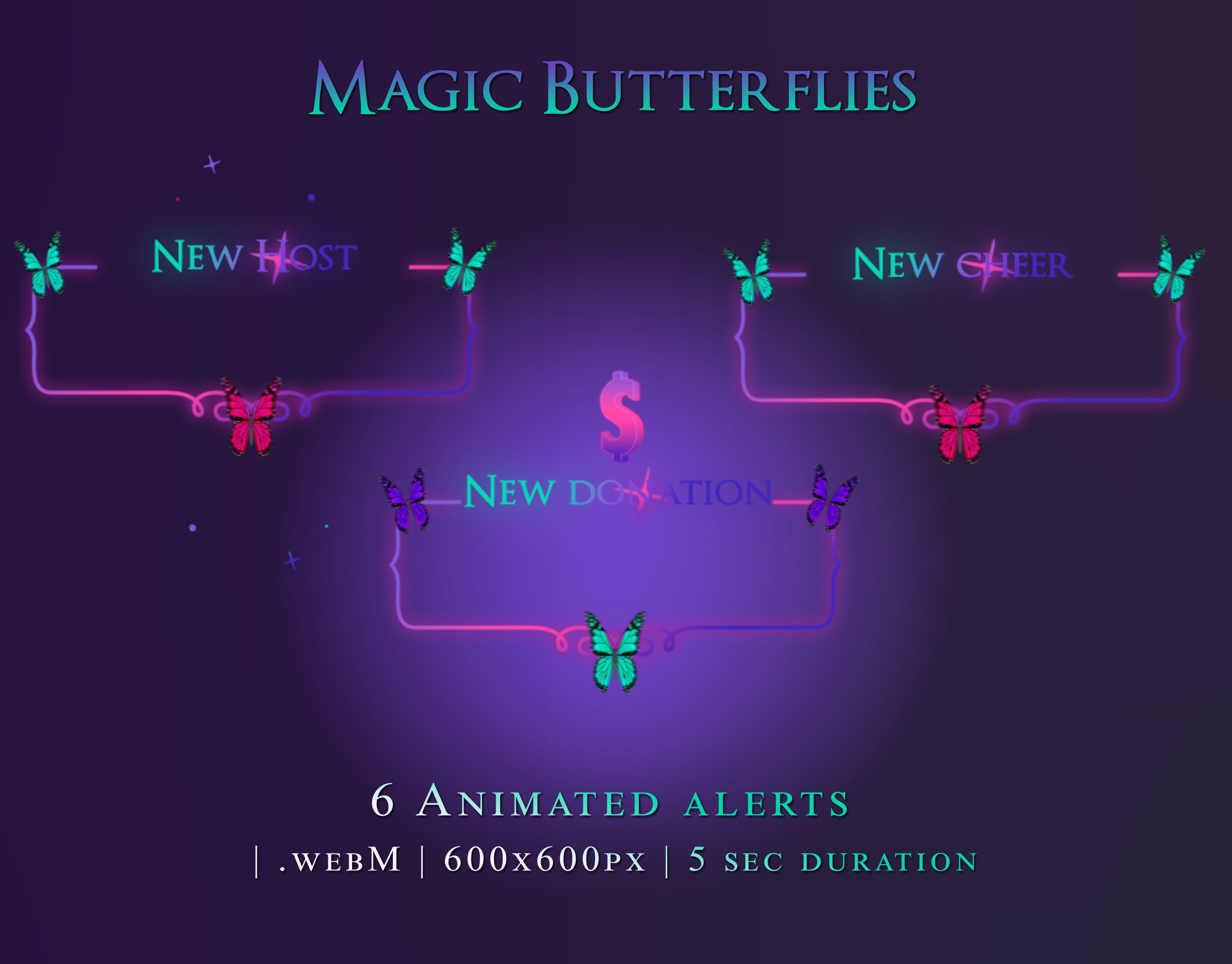 Butterflies Stream Overlay Package, Magic Sky Night Butterflies, Twitch ...