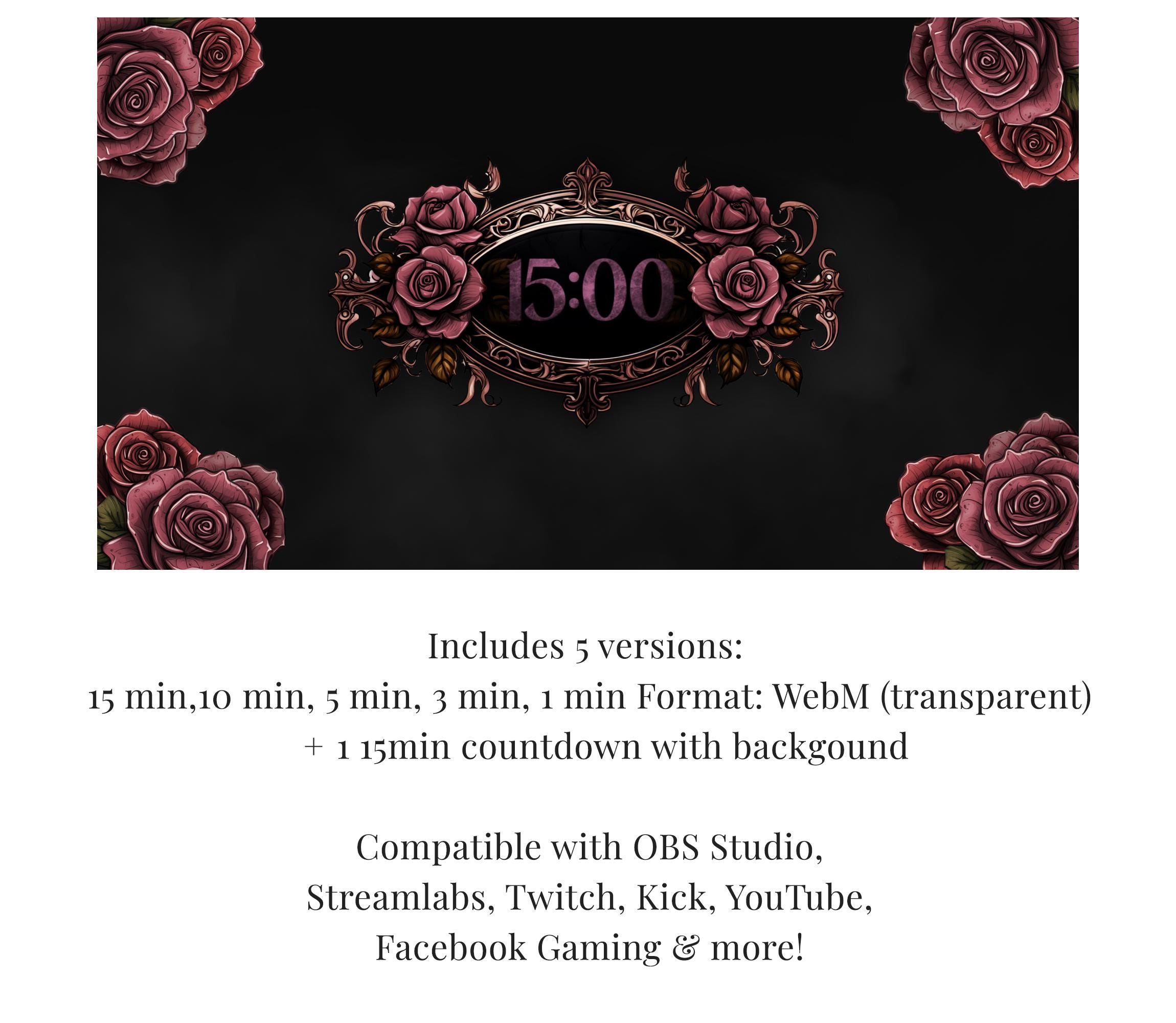 Gothic Roses Countdown Timer Overlay: Twitch Stream Animated Start ...