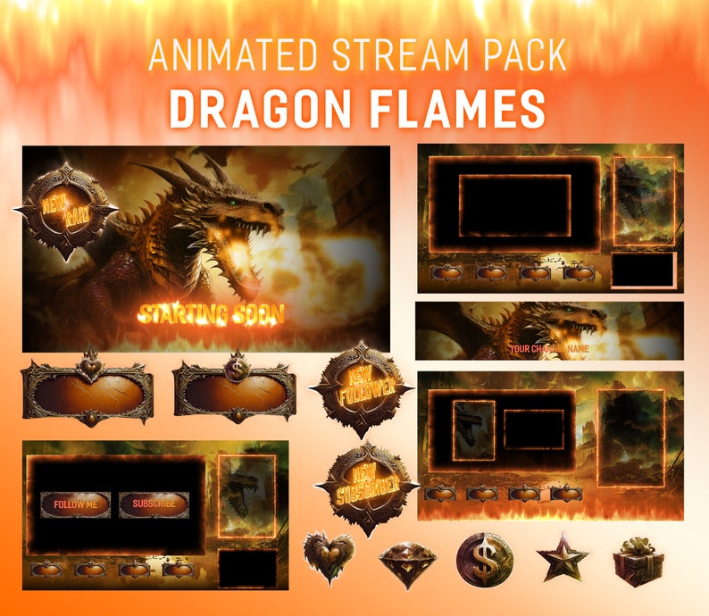 Dragon Fire Animated Stream Package | Twitch Overlay, Rain, Flames - Etsy