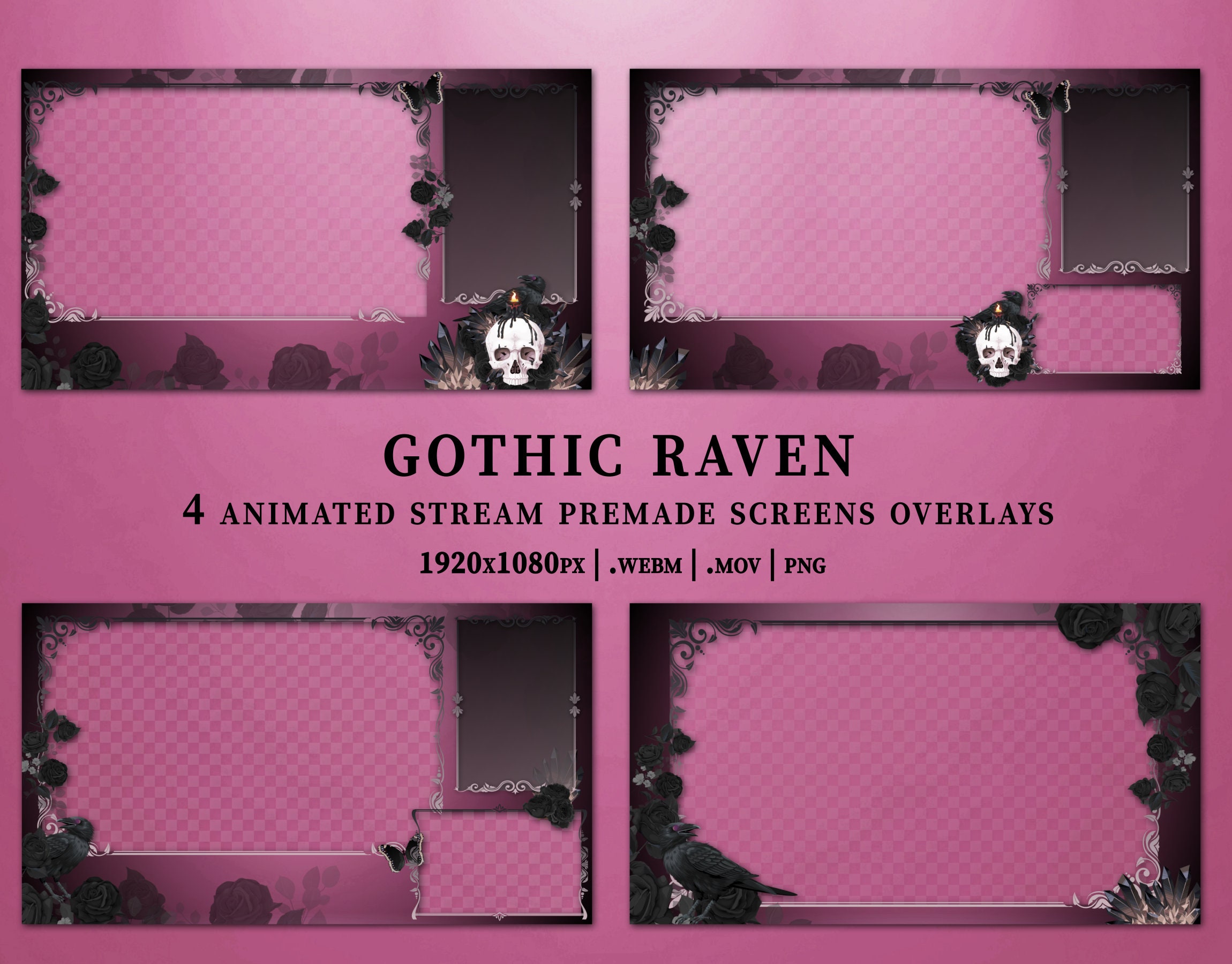 Gothic Raven Animated Stream Package: Pink & Black Overlays - Etsy