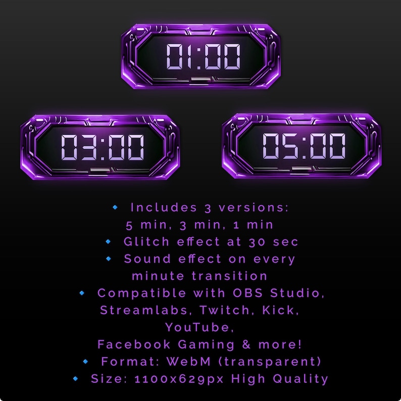 Purplecountdown Timer | Cyberpunk Stream Timer | 5 Min, 3 Min, 1 Min ...
