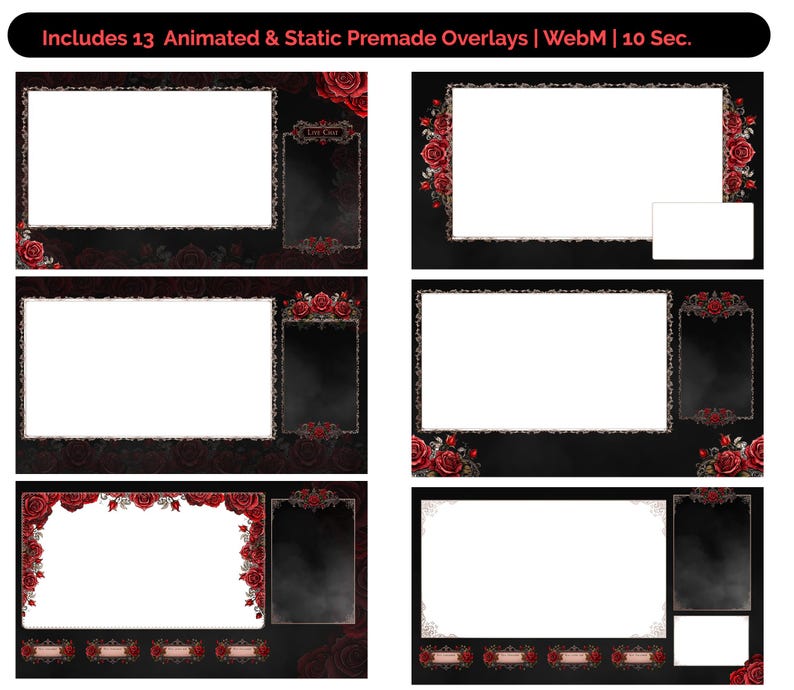 Gothic Red Roses Animated Stream Pack: Dark Twitch Overlays, Black and ...