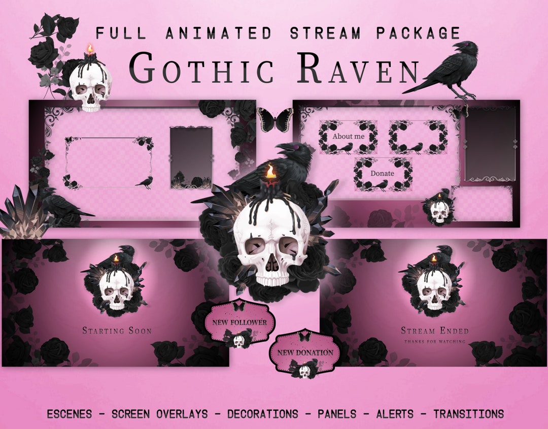 Twitch Stream Pack | Gothic Overlays With Raven, Crow Skull, Horror ...