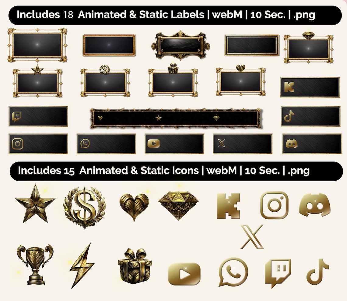 Elegant Black & Gold Medieval Stream Package: Animated Twitch Overlays ...