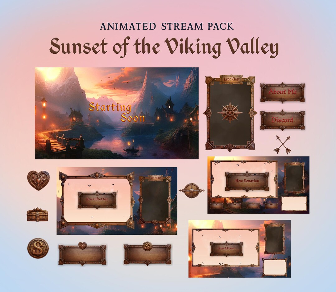 Viking Valley Sunset Stream Overlay Pack: Animated Twitch & OBS - Etsy
