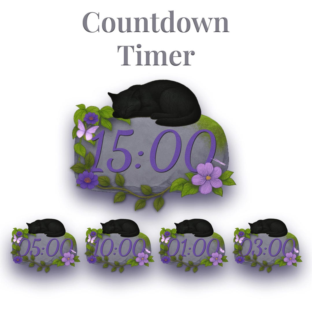 Countdown-Timer: Schwarze Katze, Lila Blumen Twitch Streamer Start ...