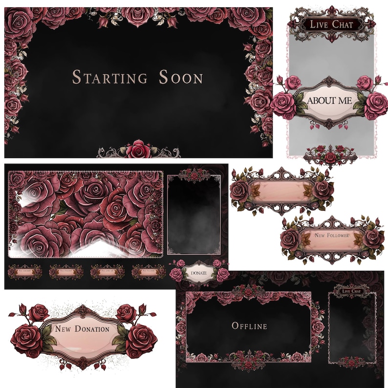 Dark Romance Stream Pack | Victorian Rose Twitch Overlay, Gothic Pink ...