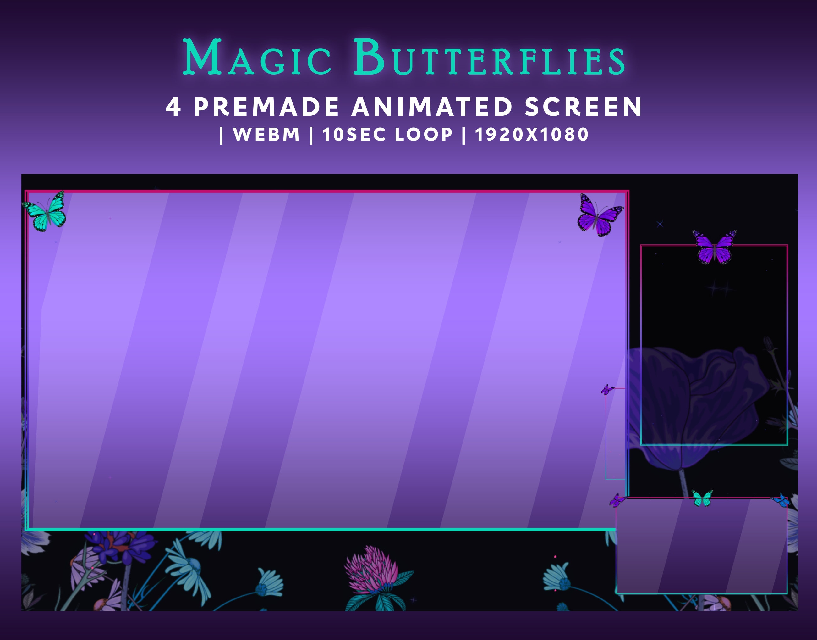 Butterflies Stream Overlay Package, Magic Sky Night Butterflies, Twitch ...
