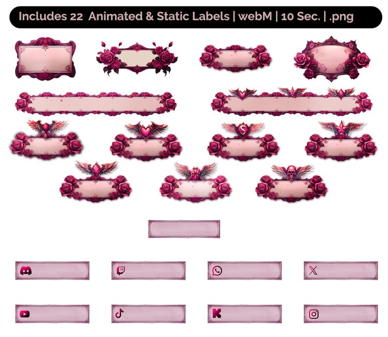 Gothic Pink Roses Stream Overlay Package: Animated Stream Pack - Etsy