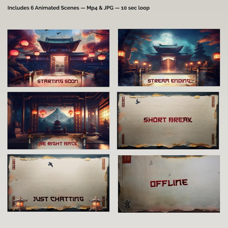 Fantasy Japanese Overlay Pack | Animated Twitch Scenes, RPG Stream ...