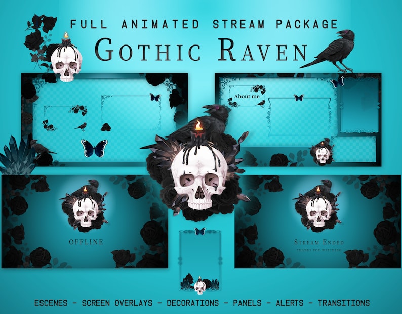 Blue Gothic Animated Stream Package - Twitch Overlays, Screens, Alerts ...