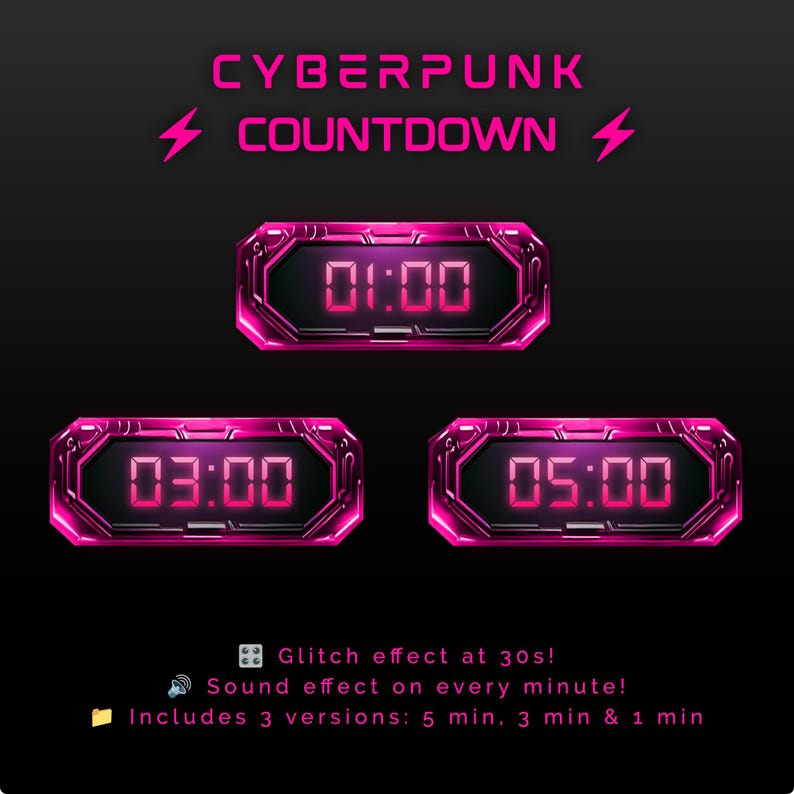 Pink Countdown Timer | Cyberpunk Stream Timer | 5 Min, 3 Min, 1 Min ...