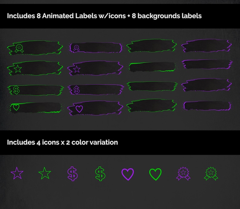 Grunge Punk Animated Stream Pack: Green & Purple Twitch Overlays (after ...