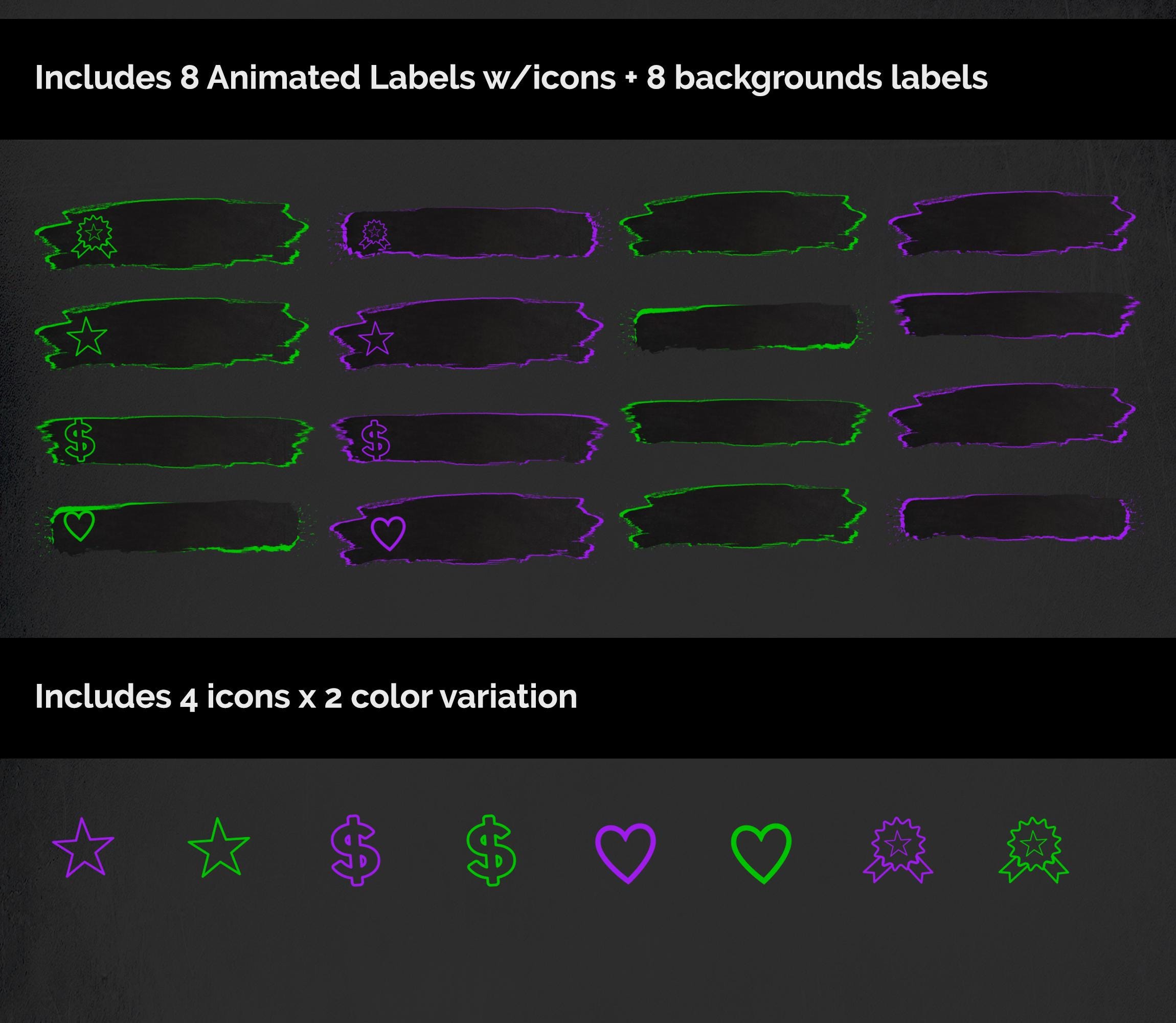 Grunge Punk Animated Stream Pack Green & Purple Twitch Overlays With ...