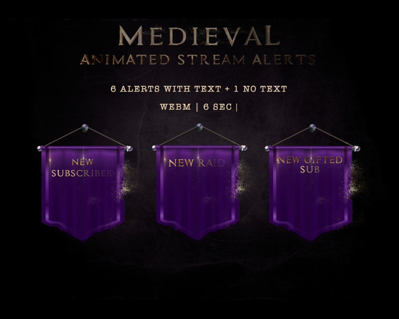 Medieval Animated Stream Alerts: Purple & Gold Twitch Overlay (instant ...