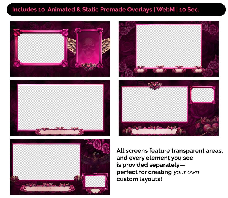 Gothic Pink Roses Stream Overlay Package: Animated Stream Pack - Etsy