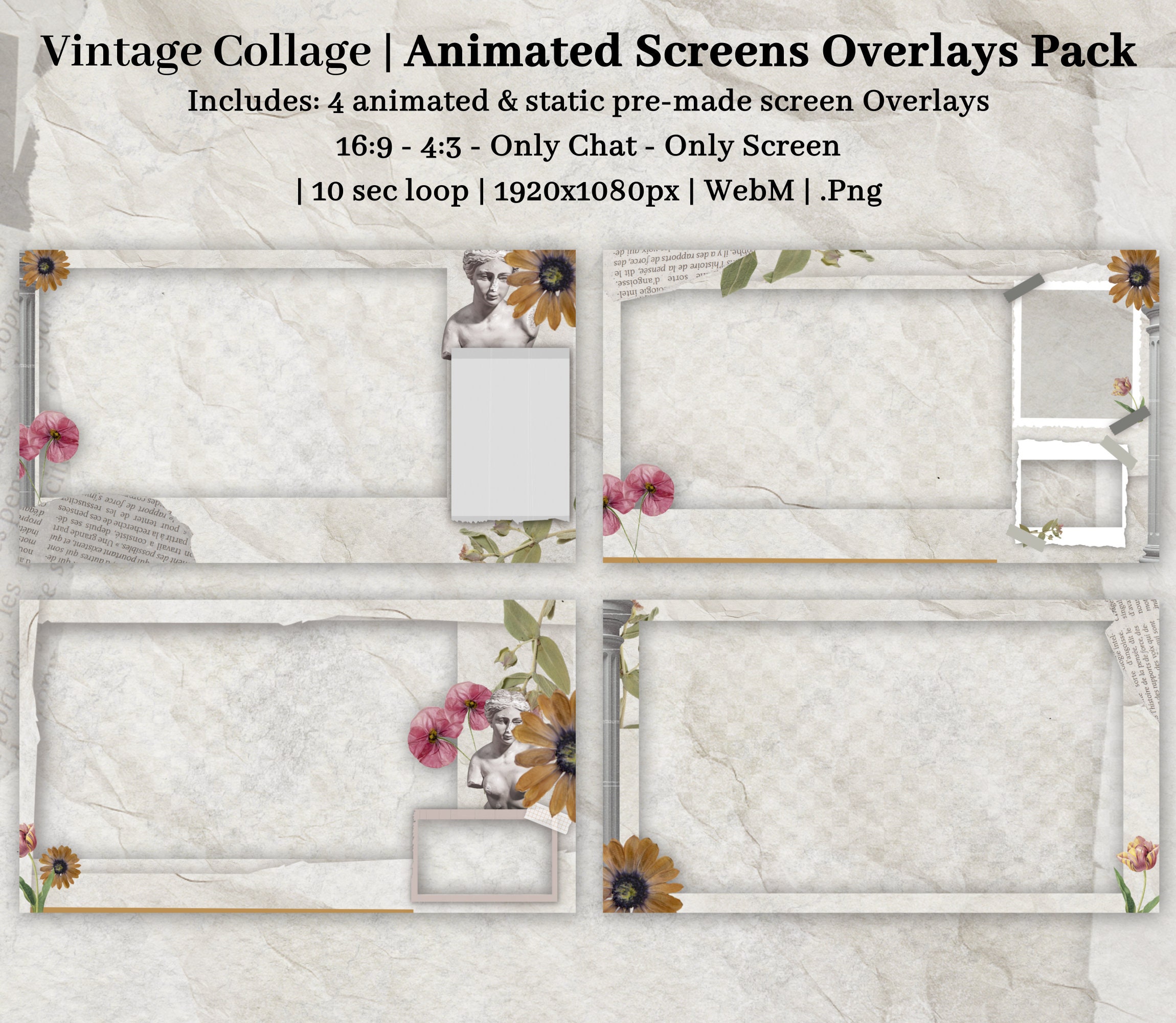 Vintage Floral Animated Stream Overlays Pack, Twitch Pack, Overlays ...