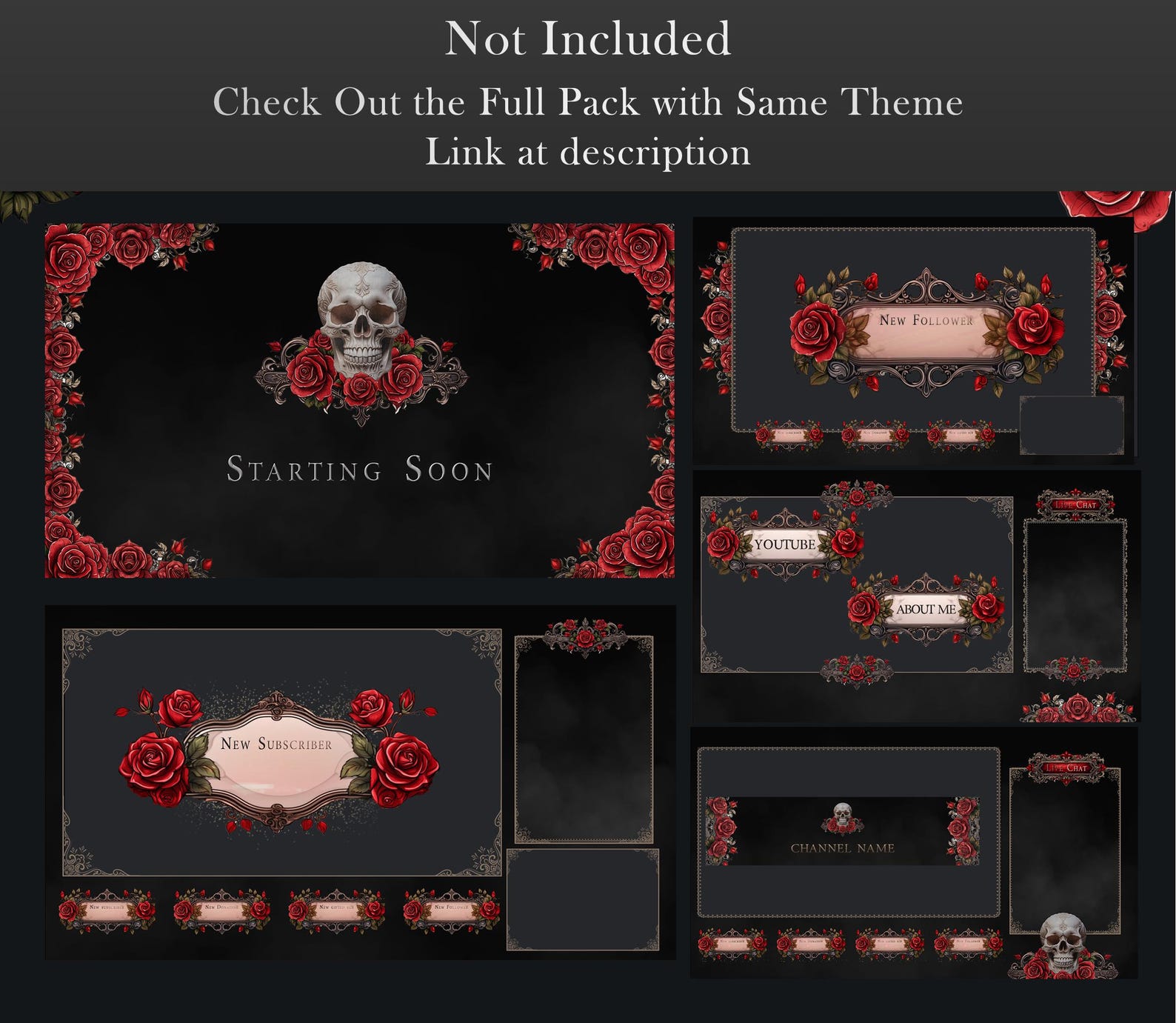 Victorian Gothic Animated Webcam Overlay: Skull & Roses (digital ...