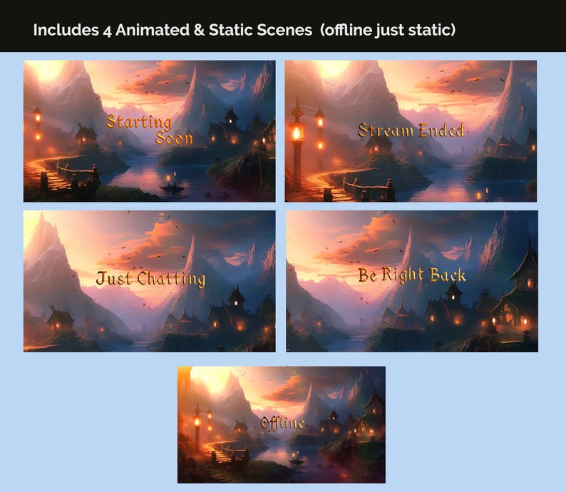 Viking Valley Sunset Stream Overlay Pack: Animated Twitch & OBS - Etsy
