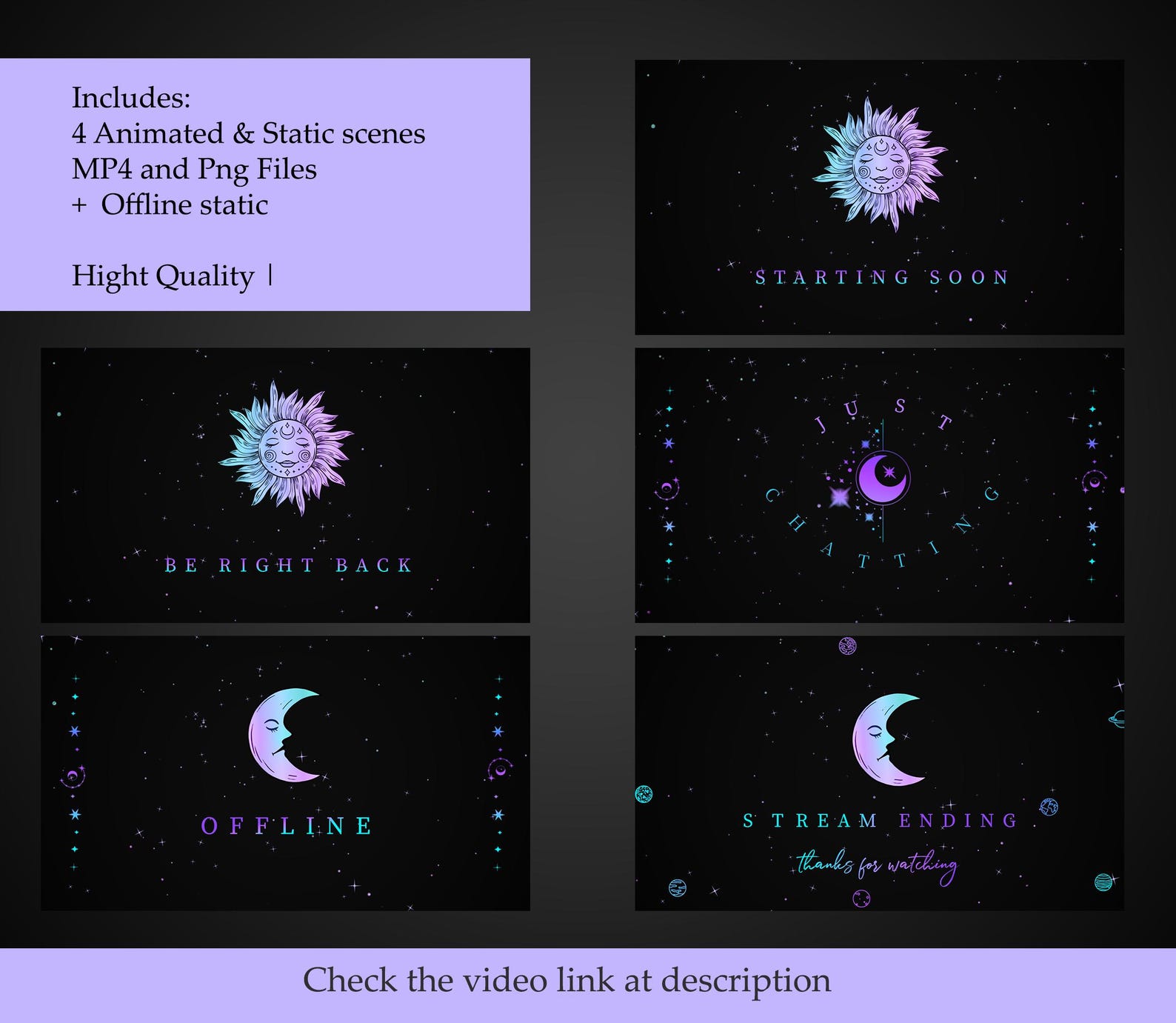 Celestial Twitch Stream Package: Animated Purple Sun & Moon Overlays - Etsy
