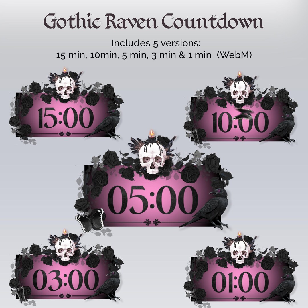 Gothic Countdown Timer Overlay | Pink & Black Skull, Roses, Raven ...