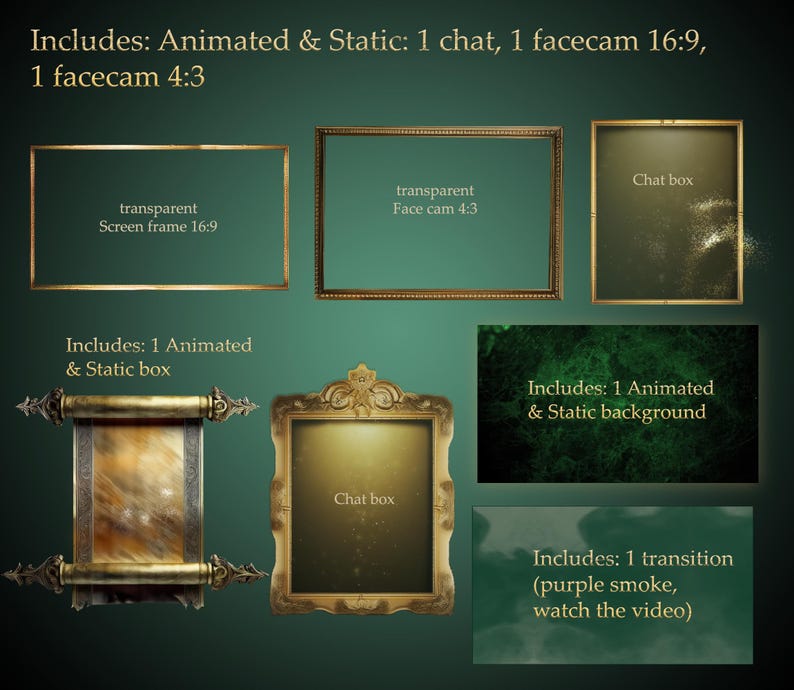 Animated Dnd Stream Overlay Pack: Medieval Green & Gold - Etsy