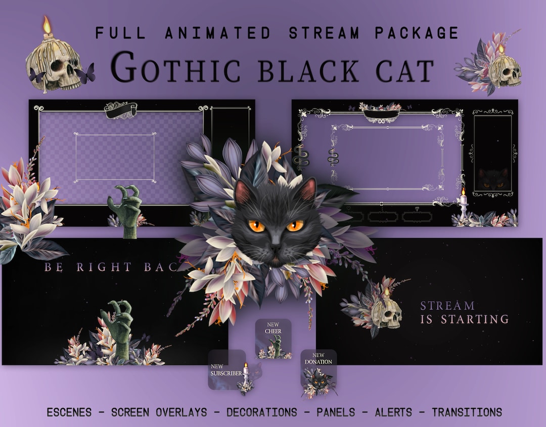 Stream Pack Cat, Gothic Stream Package, Black Cat Twitch Pack, Vtuber ...
